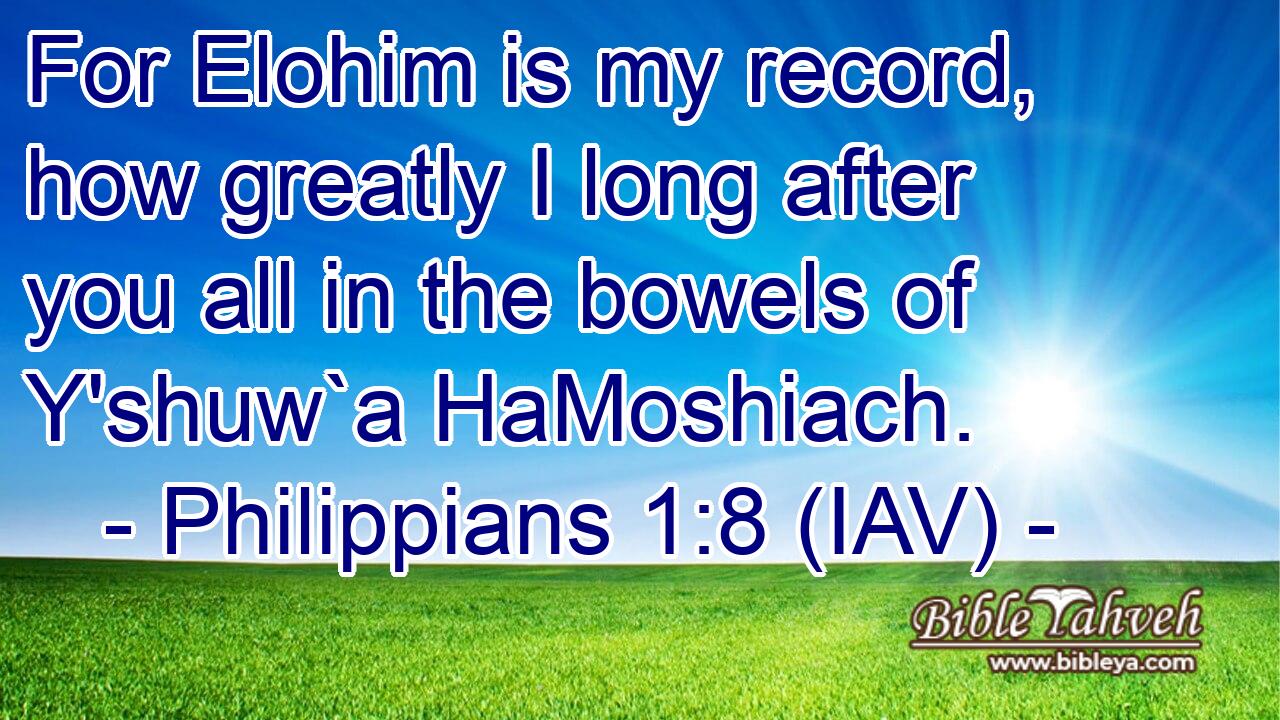 Philippians 1:8 (IAV) - For Elohim is my record, how greatly I lon...