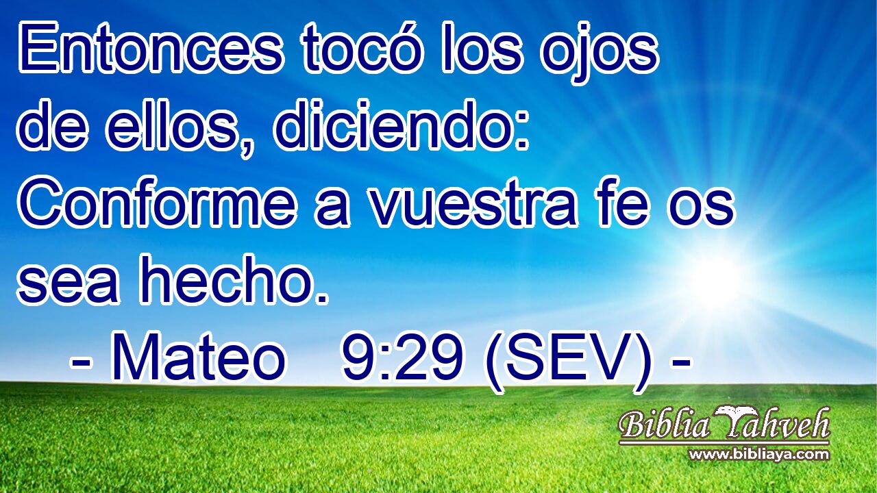 Mateo 9:29 (sev) - Entonces tocó los ojos de ellos, diciendo: C... Mateo 9:29 (sev) - Entonces tocó los ojos de ellos, diciendo: C...